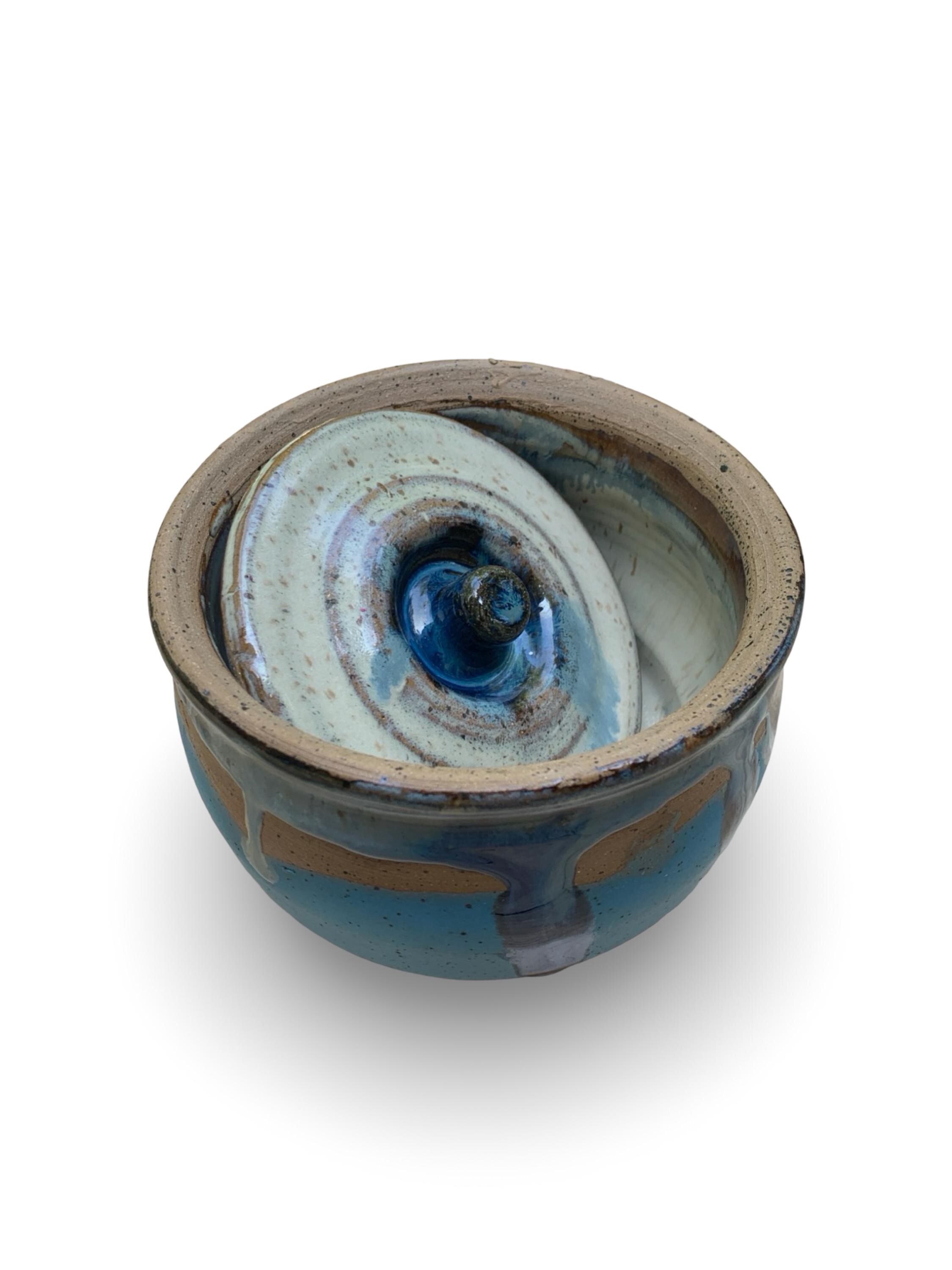 Studio Hand Thrown Pottery Bowl With Attached Faux Lid, Glazed Clay ...
