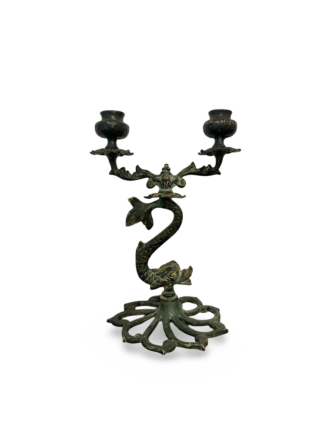 Antique Green Solid Brass Victorian Dolphin Collectible Candlestick ...