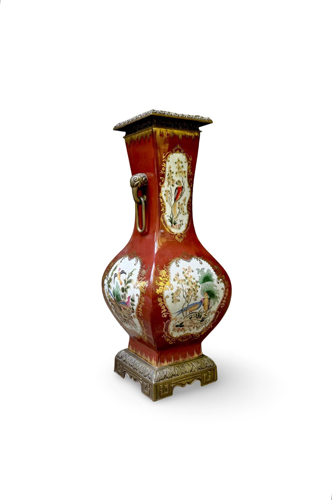 Rare Castilian Vintage Porcelain Vase With Brass Accents – Red ...