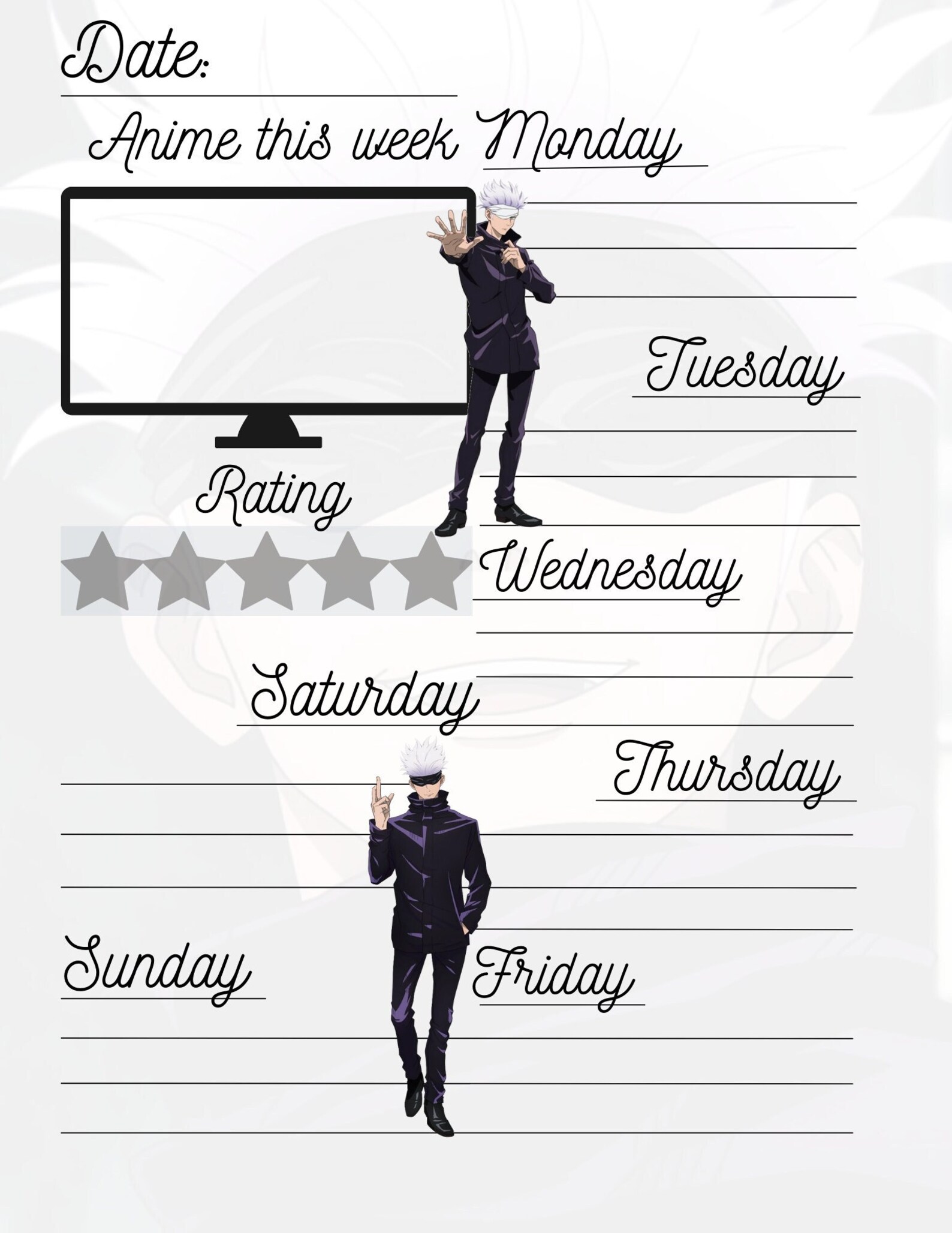 Weekly Gojo Printable Planner | Etsy