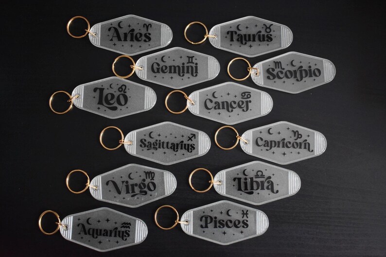 Zodiac Sign Motel Keychain| Glow in the Dark | Acrylic Keychain ...