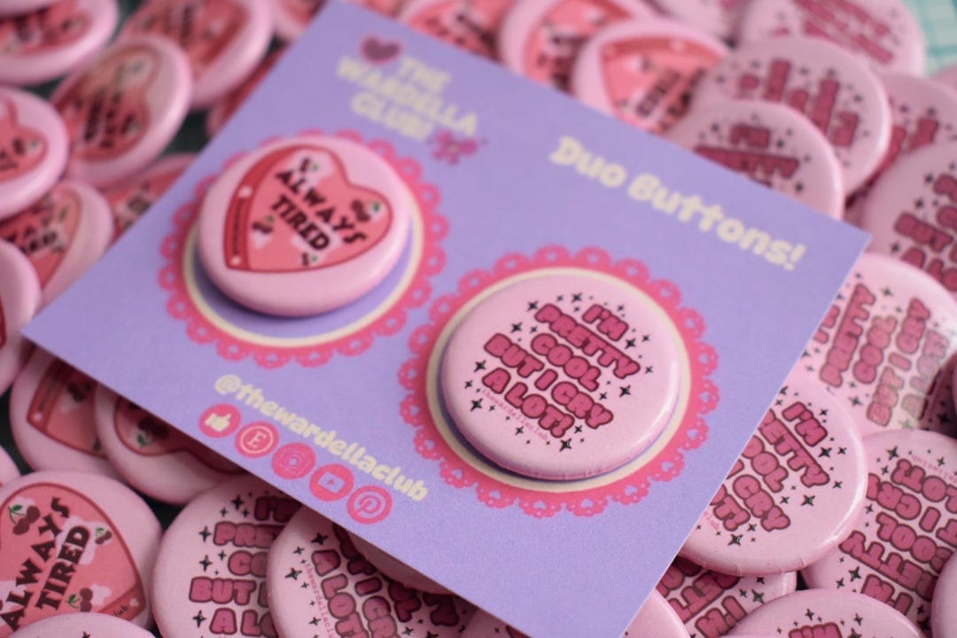 Always Tired / Cry A Lot Duo Buttons | Cute | Kawaii | Bag Accessories ...