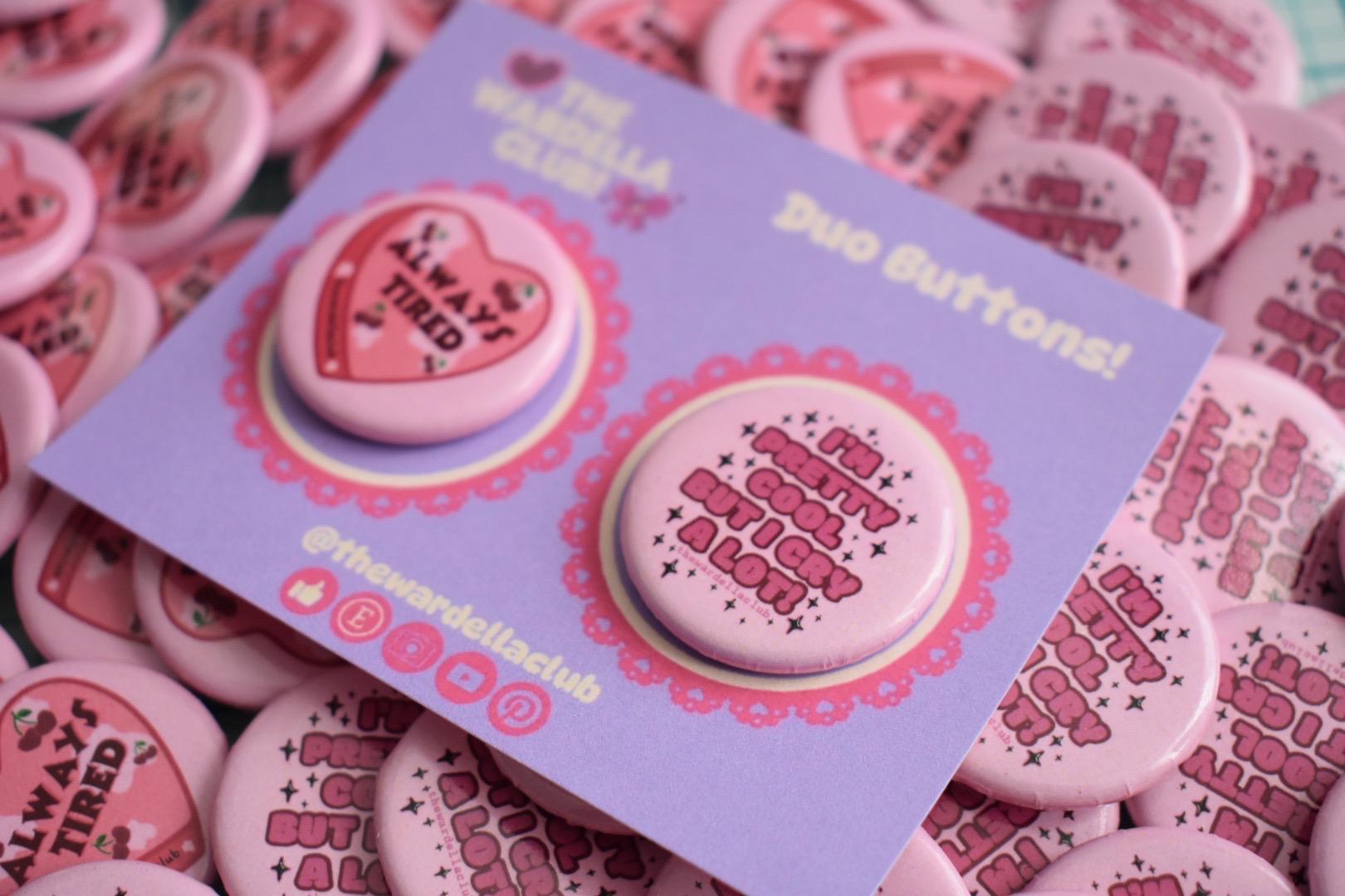 Always Tired / Cry A Lot Duo Buttons | Cute | Kawaii | Bag Accessories ...