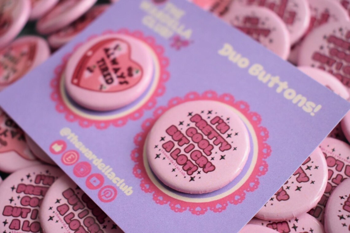 Always Tired / Cry A Lot Duo Buttons | Cute | Kawaii | Bag Accessories ...