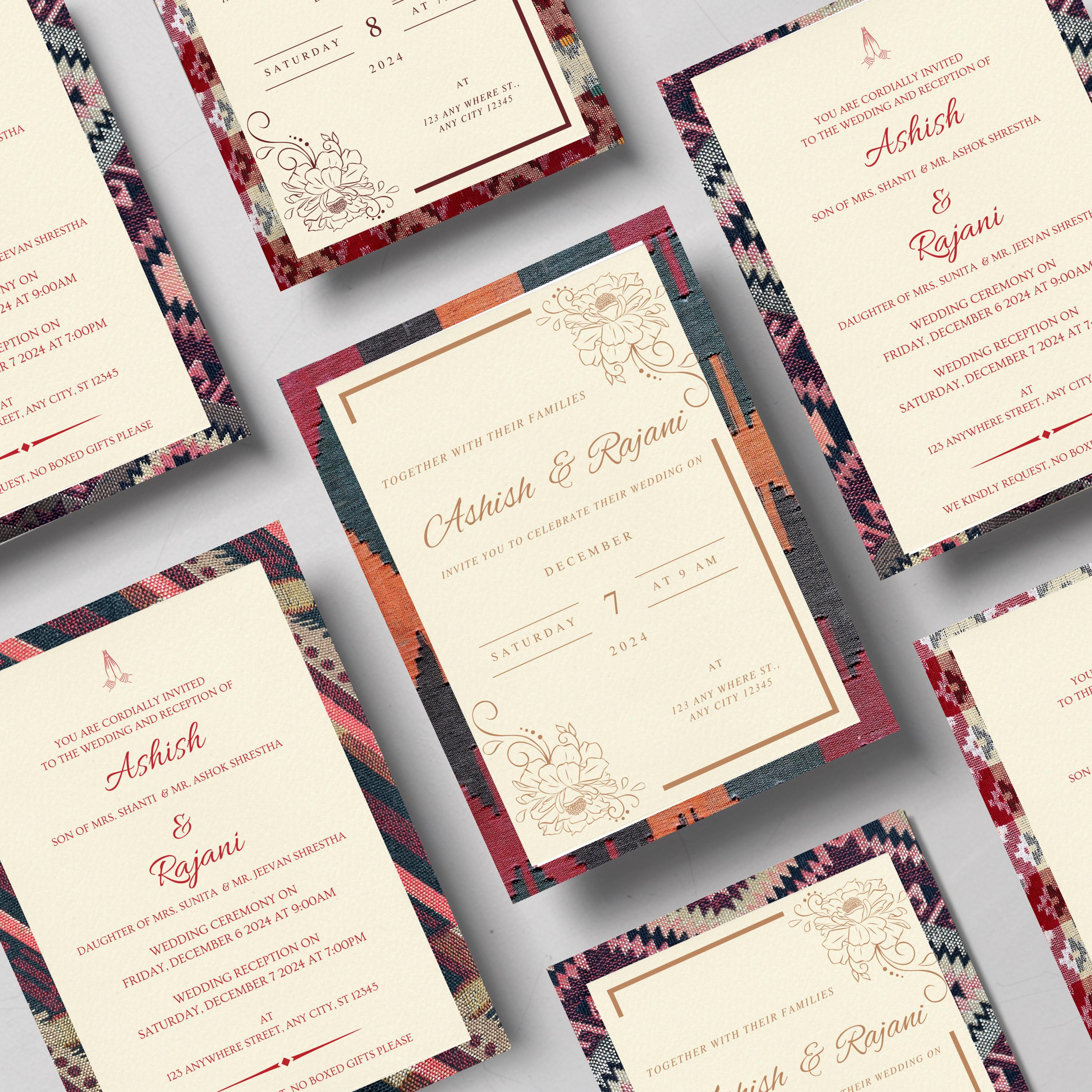 Nepali Wedding Invitation | Kata-mure Dhaka Pattern (digital Download ...
