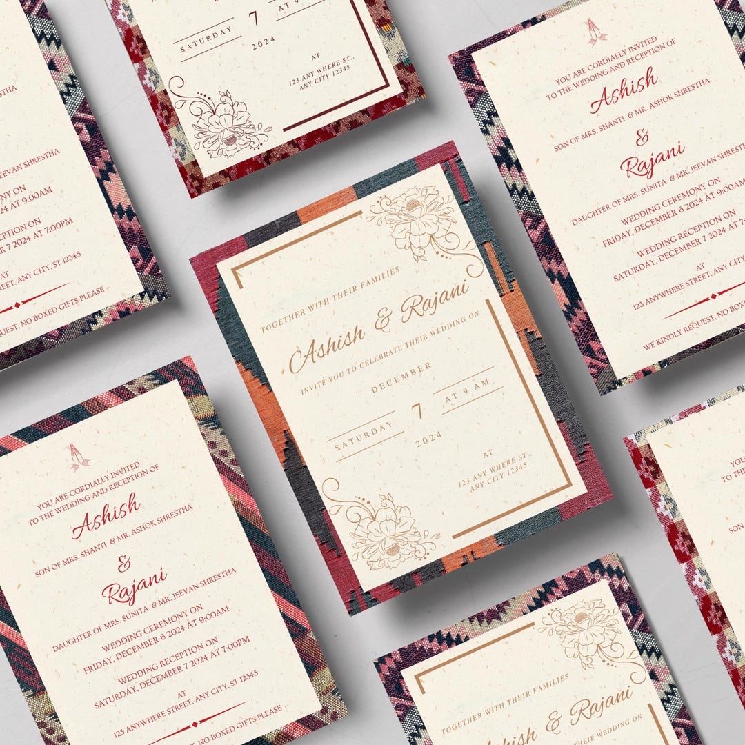 Nepali Wedding Invitation Dhaka Pattern Wedding Invitation Nepali ...