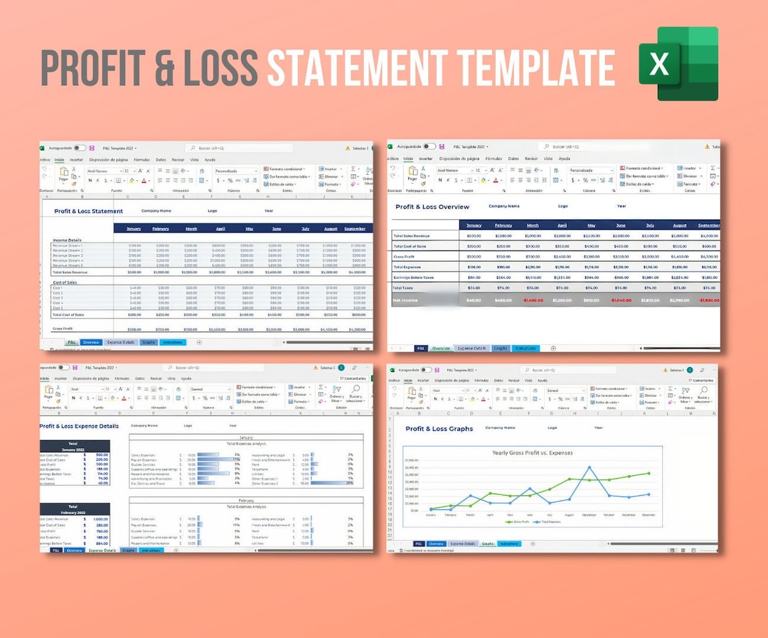 Profit & Loss Statement/ Profit and Loss/ Excel Template/ Easy to Use ...
