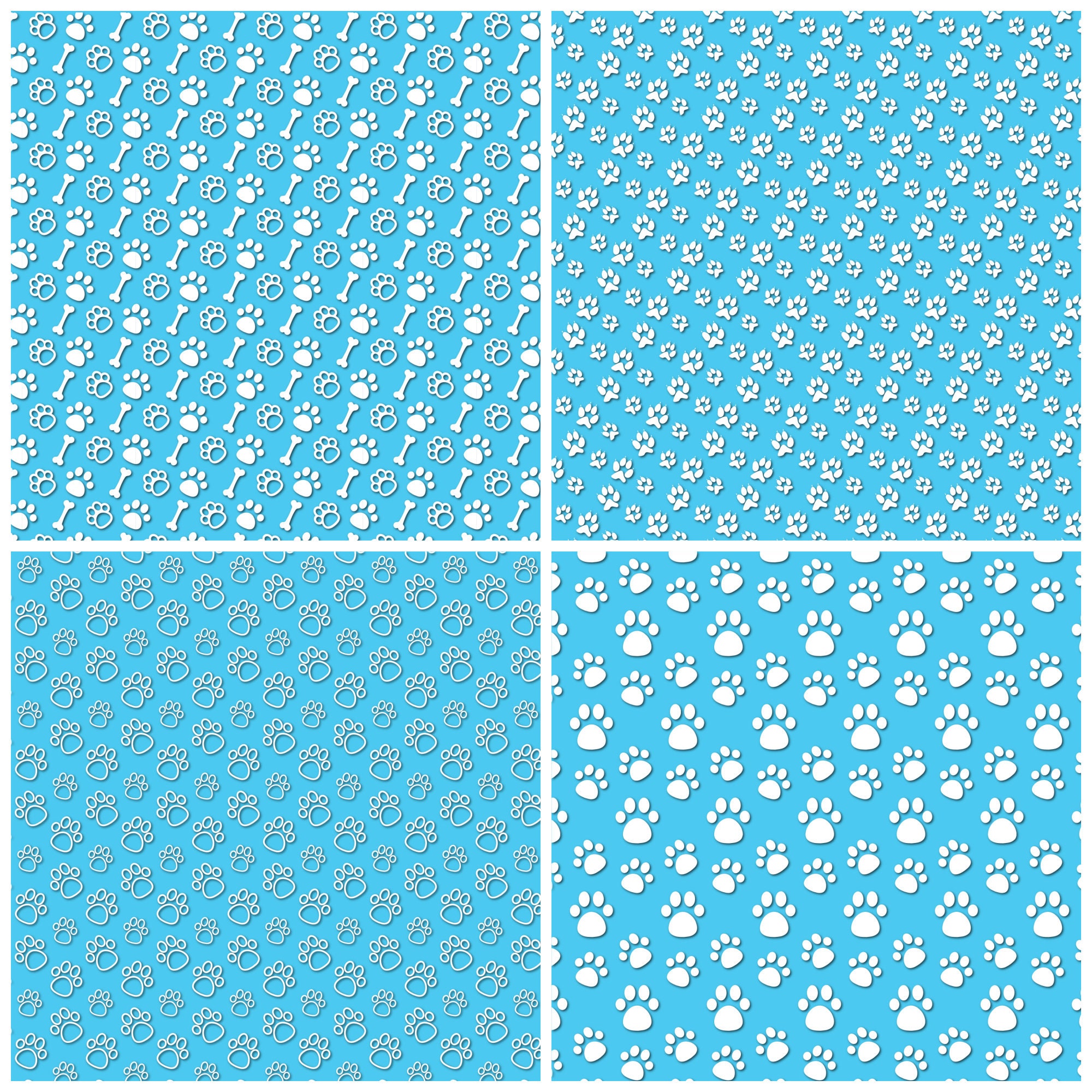 Powder Blue Dog Paw Digital Paper Set, Instant Download, 300 DPI Paper ...