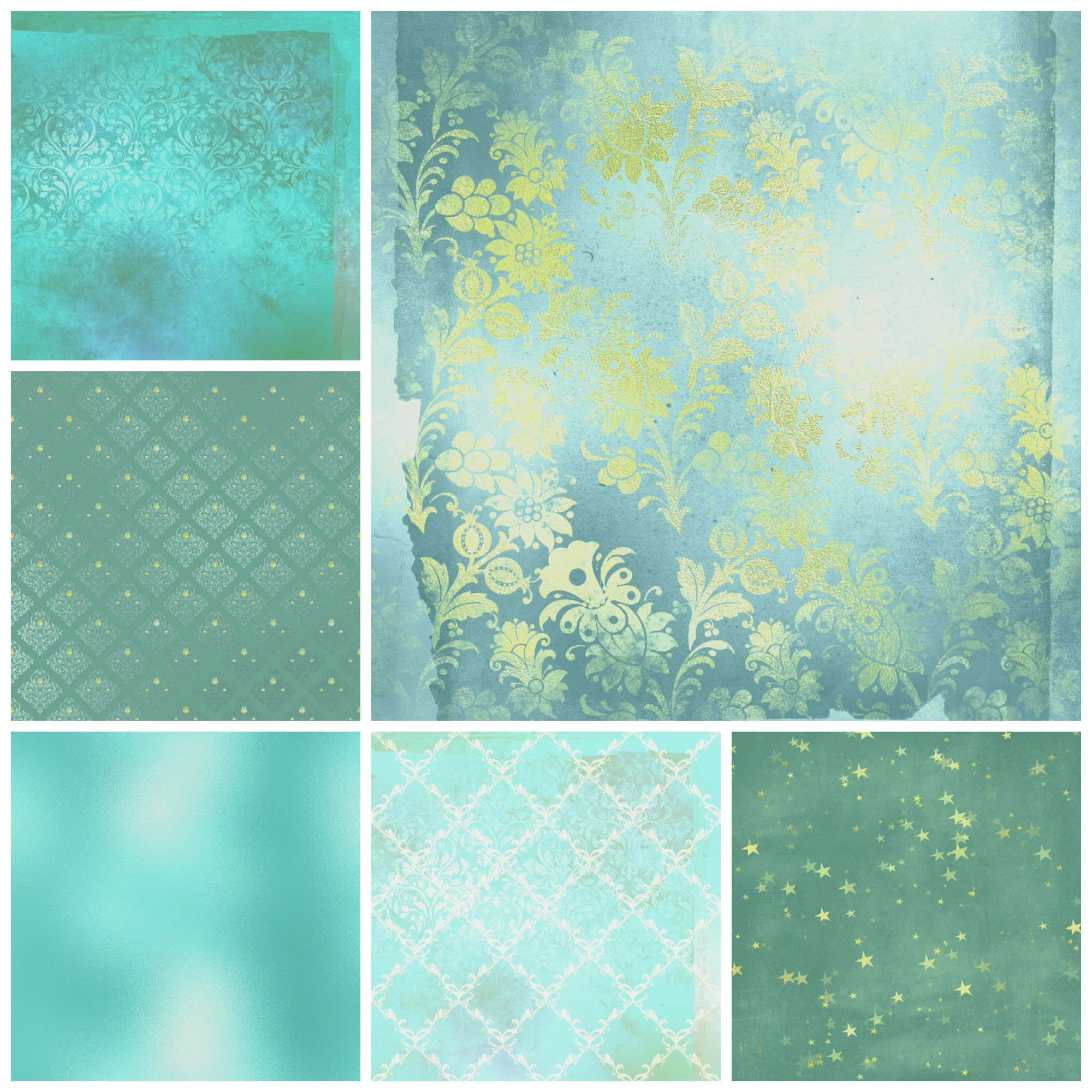 Antique Jade Damask Digital Paper Set, Instant Download, 300 DPI Paper ...