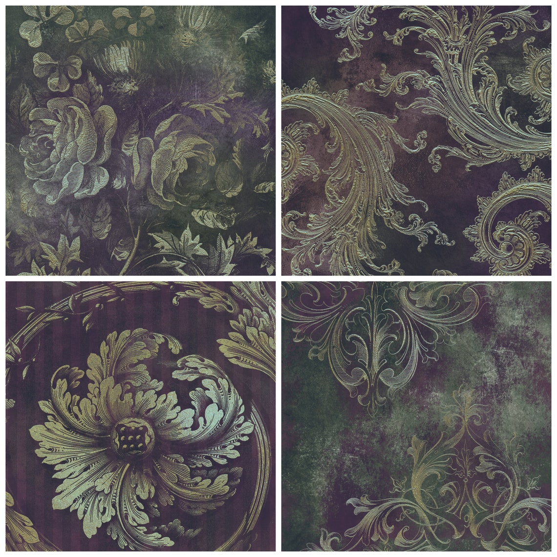 Dark Gothic Green Digital Paper Set, Medieval, Emerald Green, Instant ...