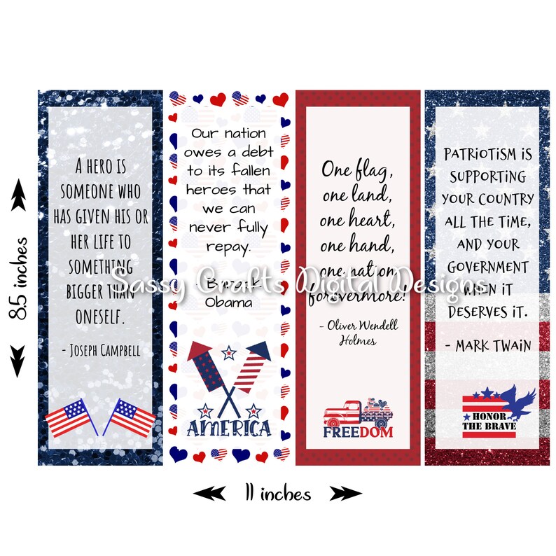 Independence Day Printable Bookmark Set, Digital Bookmark, Instant ...