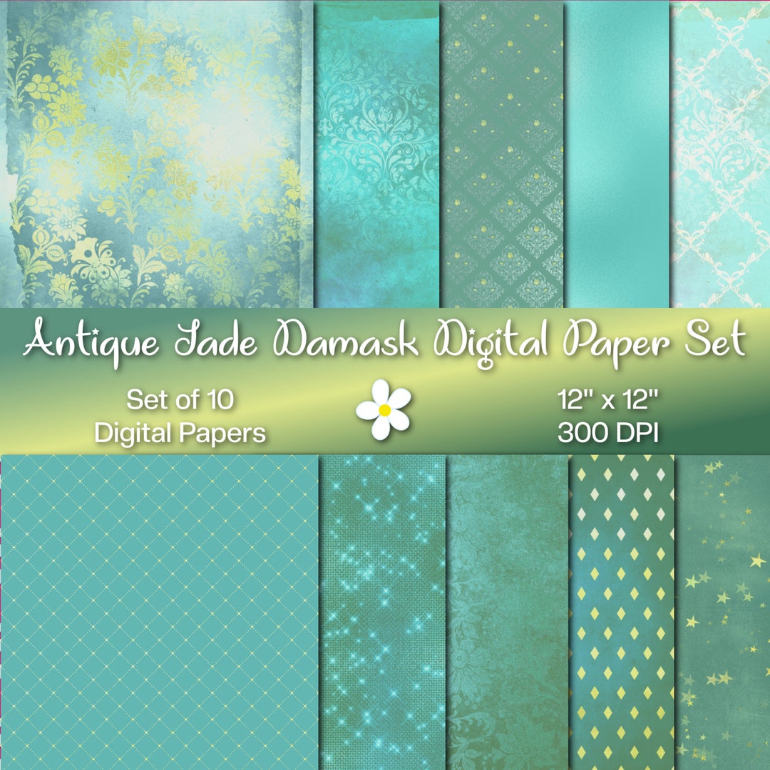 Antique Jade Damask Digital Paper Set, Instant Download, 300 DPI Paper ...
