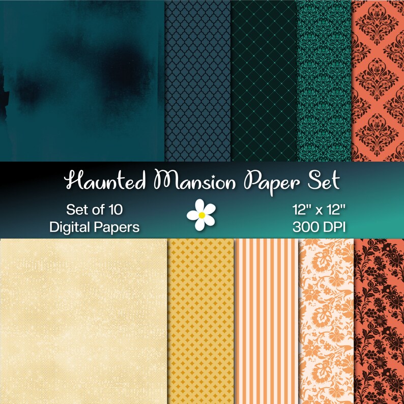 Haunted Mansion Halloween Digital Paper Pack, Instant Download, 300 DPI ...