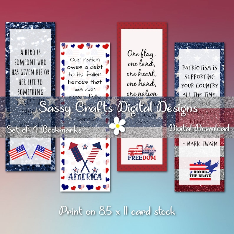 Independence Day Printable Bookmark Set, Digital Bookmark, Instant ...