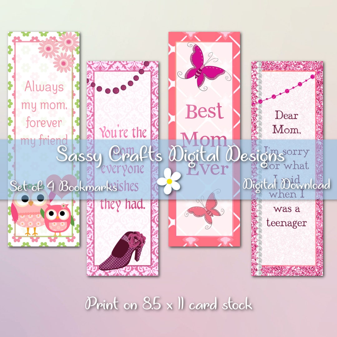 Mom Printable Bookmark Set, Printable Bookmarks, Digital Bookmark ...