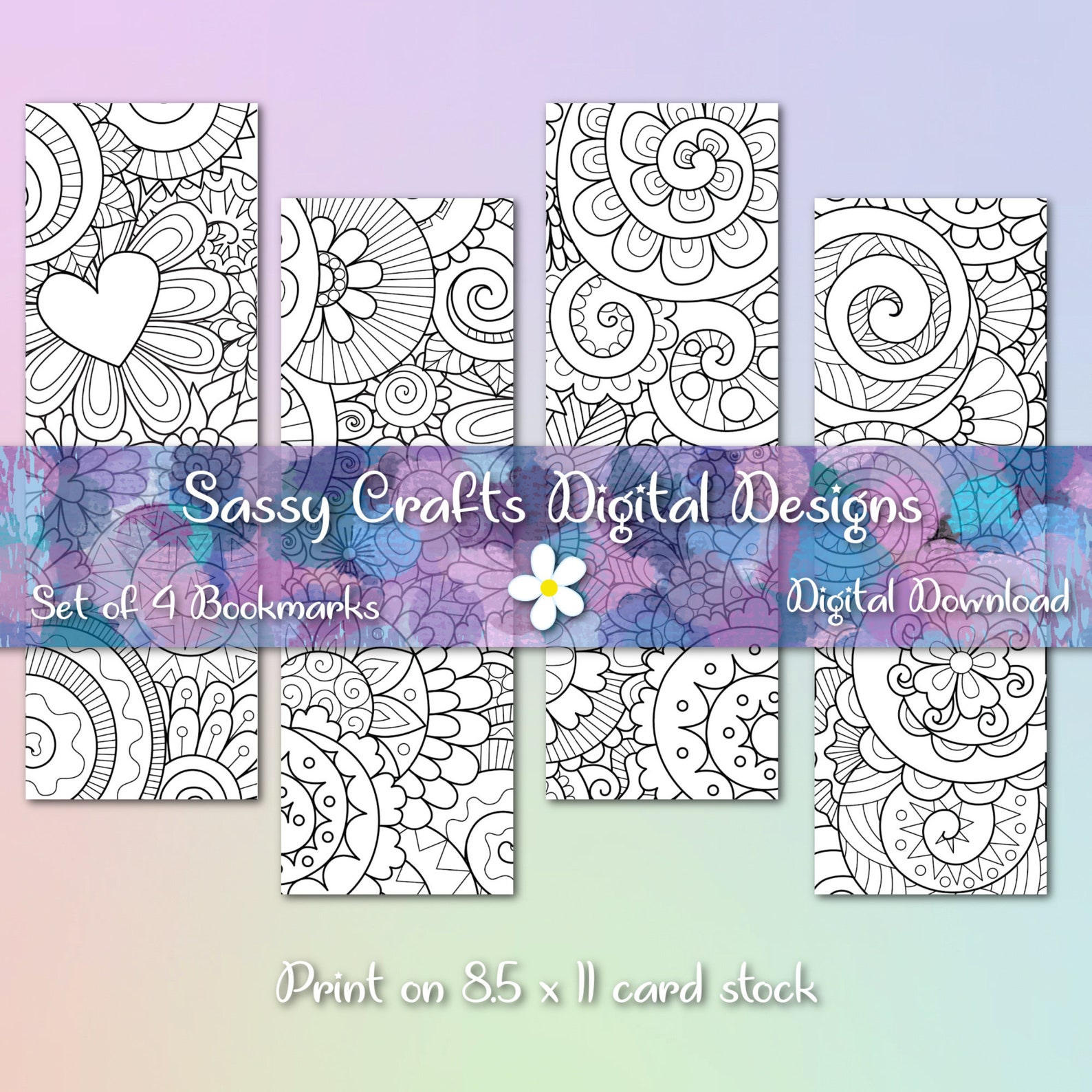 Detailed Adult Coloring Bookmark Set, Printable Coloring, Printable ...