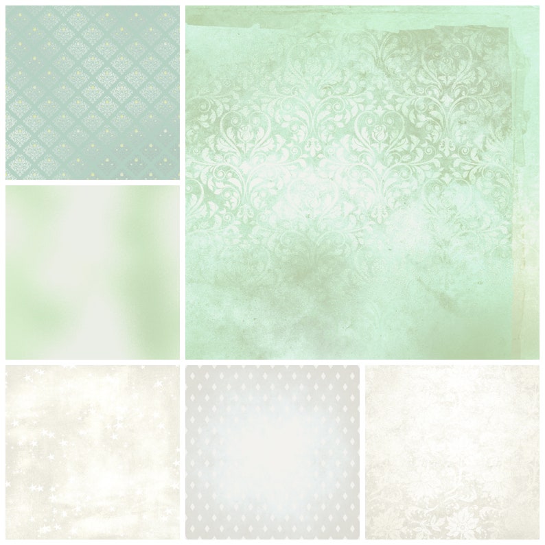 Antique Green Damask Digital Paper Set, 300 DPI Paper, Set of 14 Papers ...