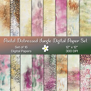 Pastel Distressed Jungle Safari Digital Paper Set, Instant Download ...