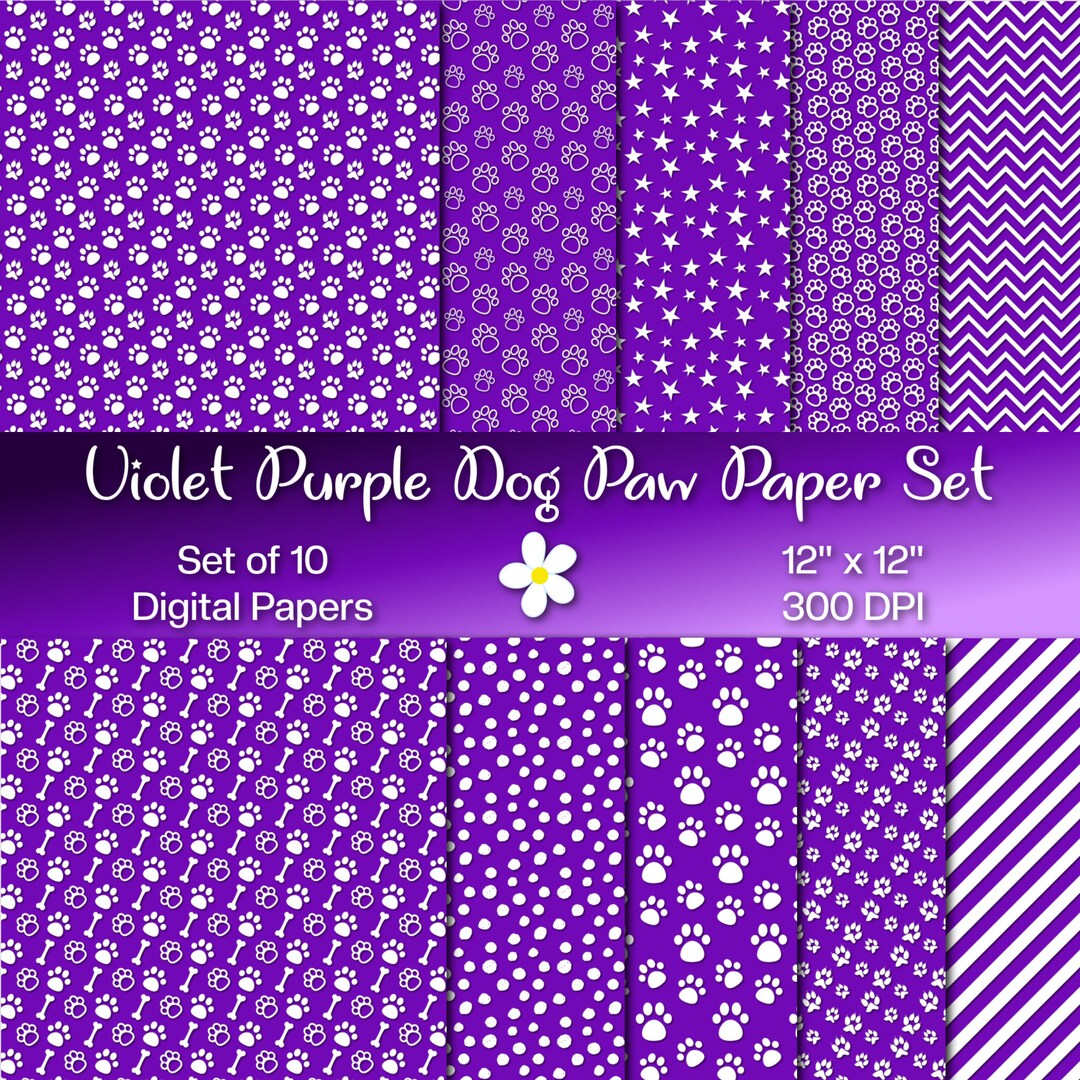 Violet Purple Dog Paw Digital Paper Set, Instant Download, 300 DPI ...