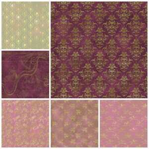 Gothic Violet & Green Damask Digital Paper, Instant Download, 300 DPI ...