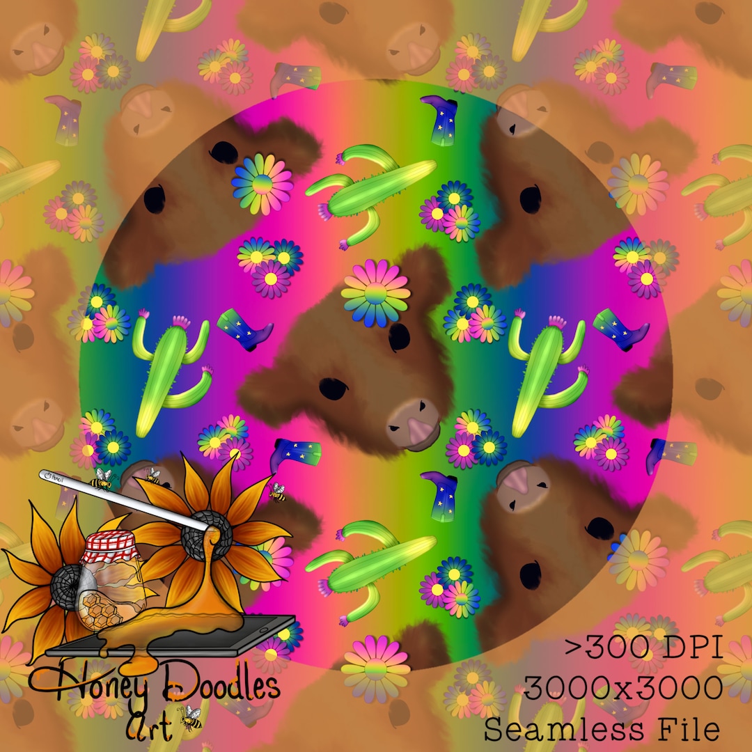 Highland Cow, Lisa Frank Vibes, Seamless File Digital Paper - Etsy