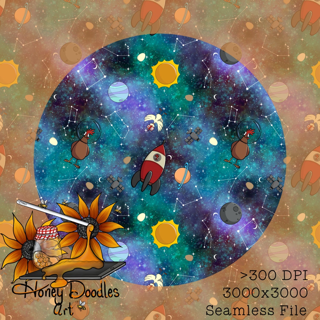 Blue Galaxy, Chickens in Space, Seamless File, Digital Paper - Etsy