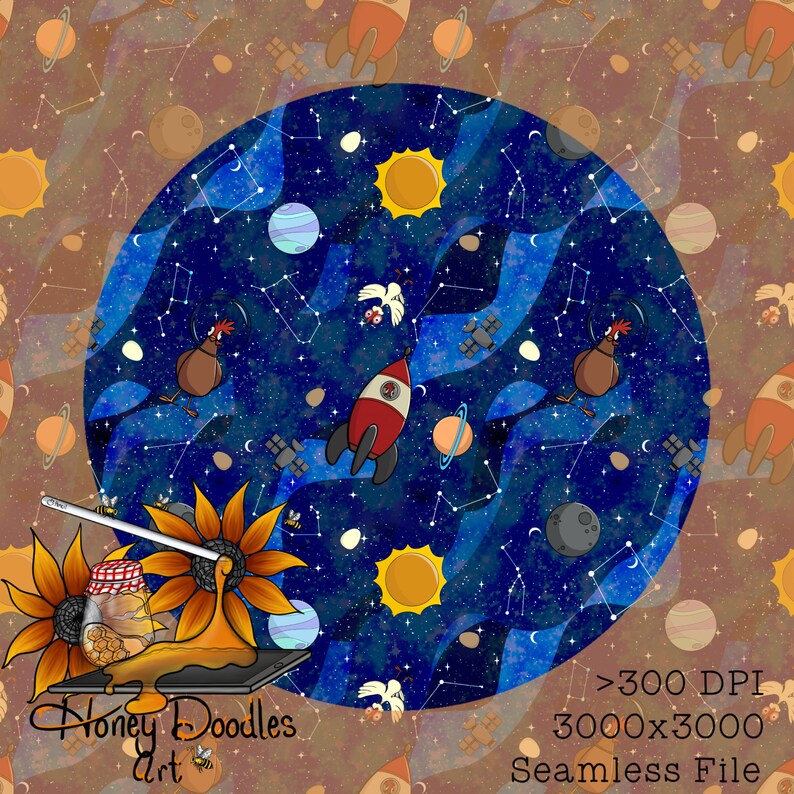 Blue Cartoon Galaxy, Chickens in Space, Seamless File, Digital Paper - Etsy