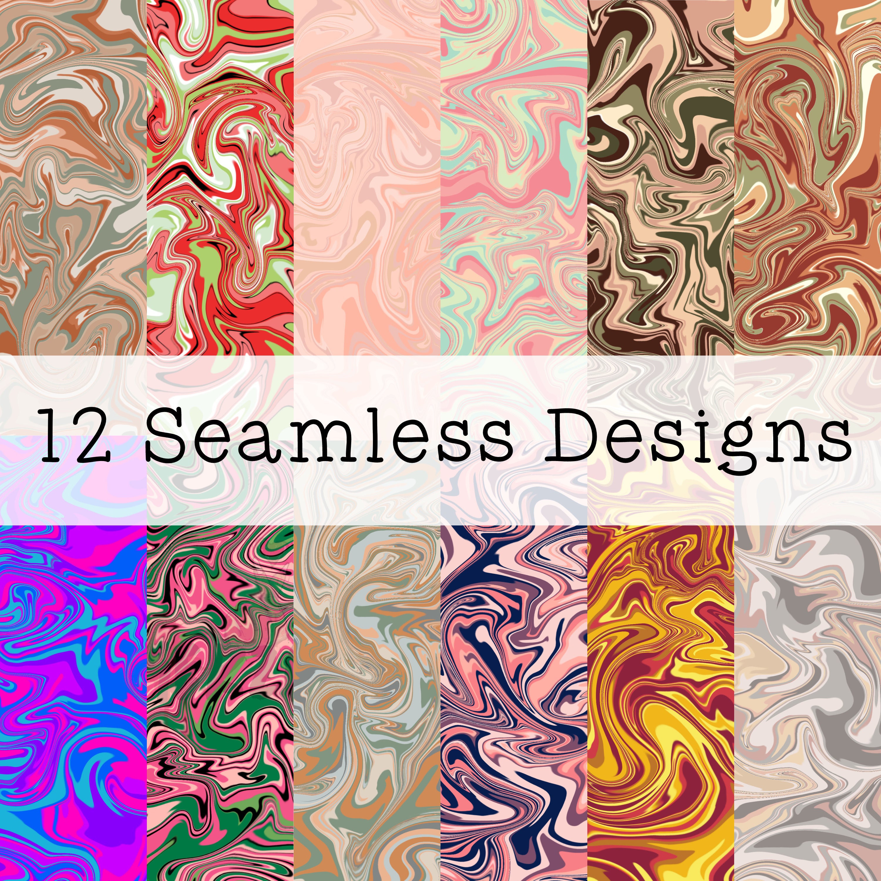 Seamless Liquid Marbles, 12 Design Bundle, Bundle of Seamless Designs ...