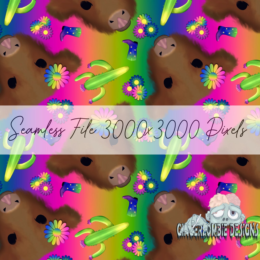 Highland Cow Lisa Frank Vibes Seamless File Digital Paper - Etsy