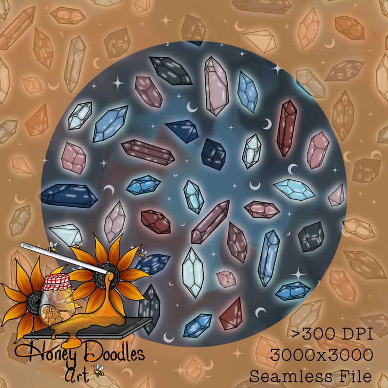 Glowing Crystals, Hand Drawn Seamless Pattern, Witchy Patterns ...