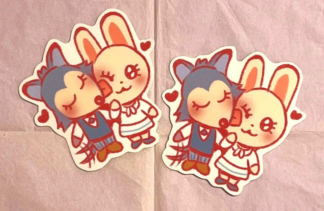Cute Wolf and Bunny Sticker - Etsy