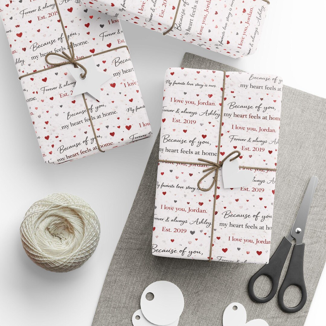 Romantic Script Hearts Wrapping Paper | Wrapping Papers - Etsy