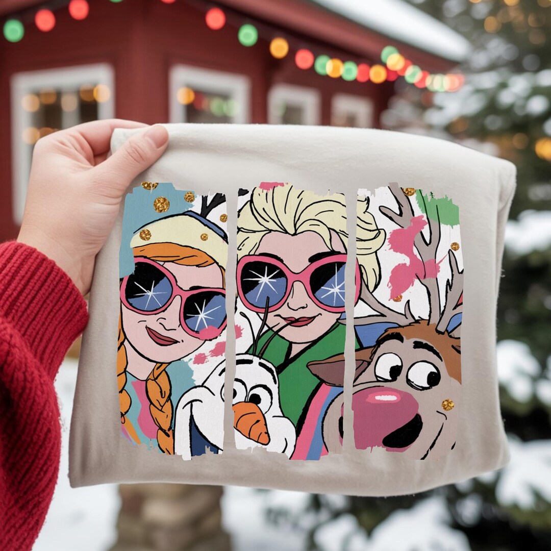 Retro Frozen Squad PNG: Elsa, Anna, Olaf, Sven in Sunglasses (digital ...