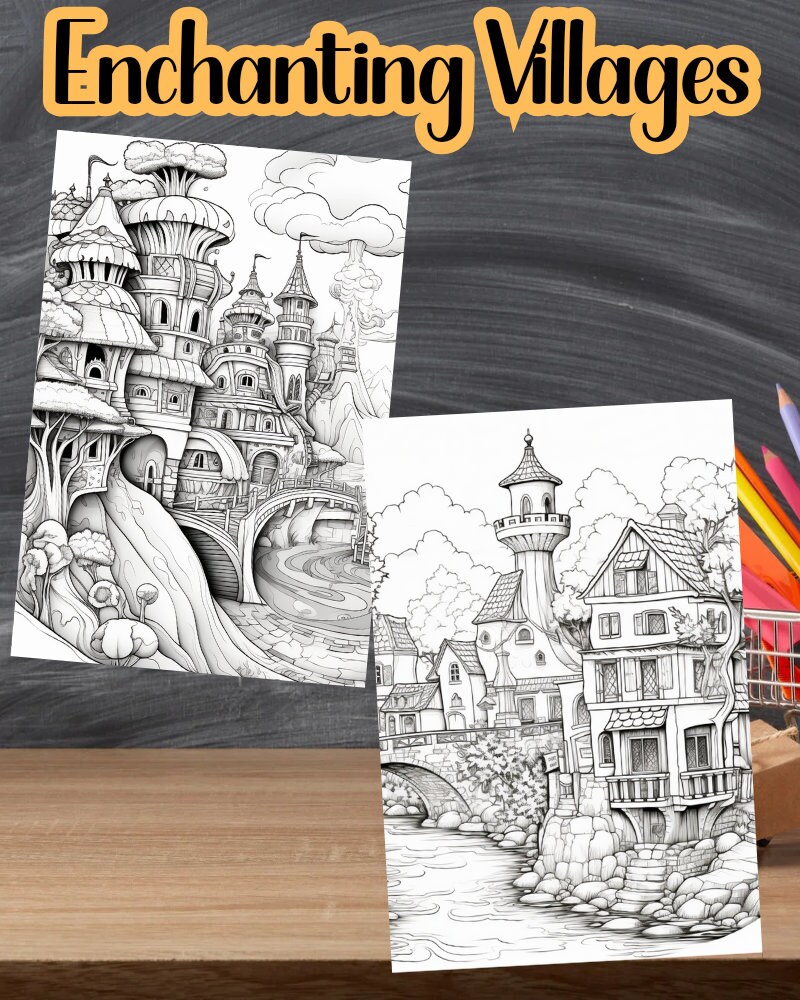 Whimsical Architecture Little Mini Villages Coloring Pages - Etsy