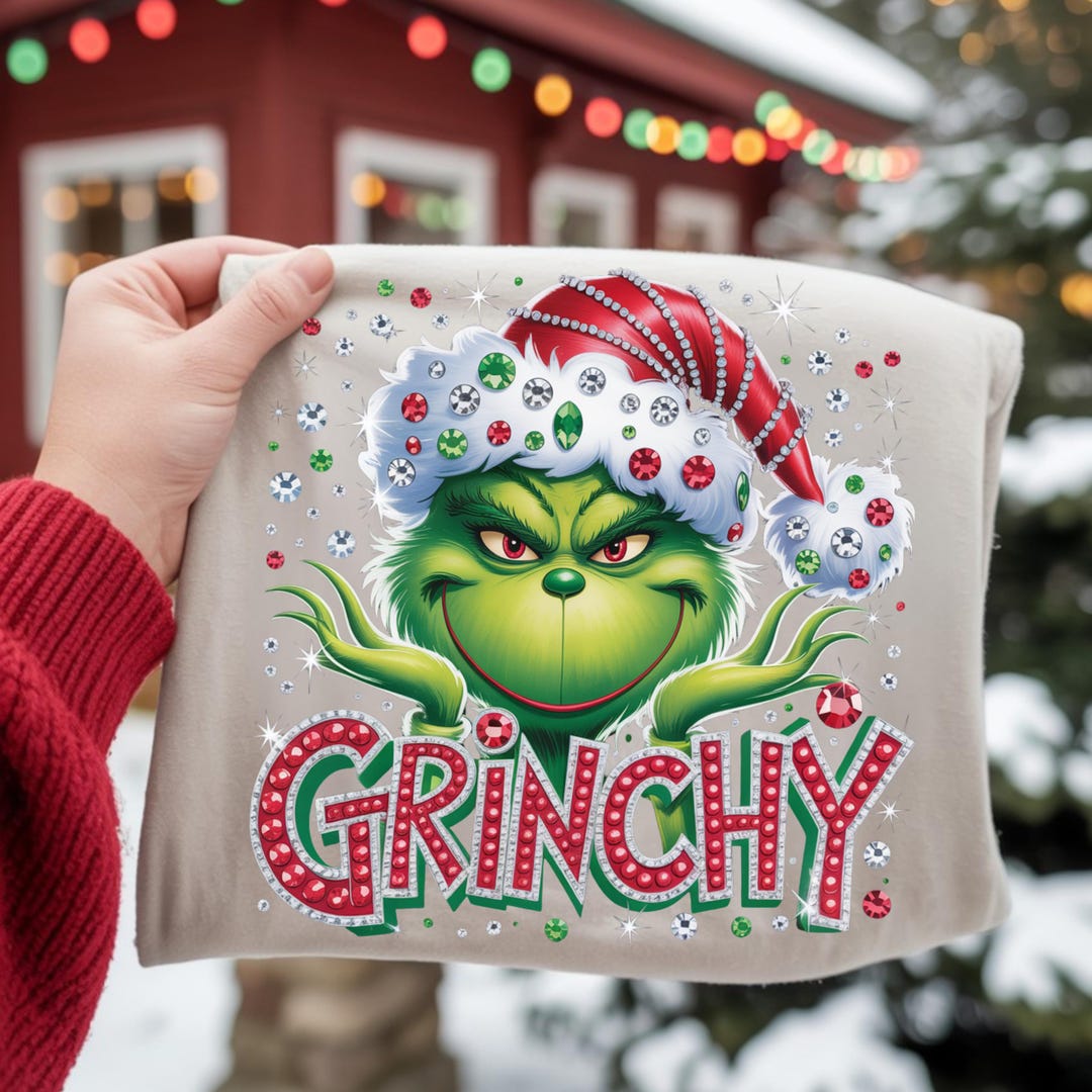 Grinchy Rhinestone Christmas PNG: Funny Holiday Design (digital ...