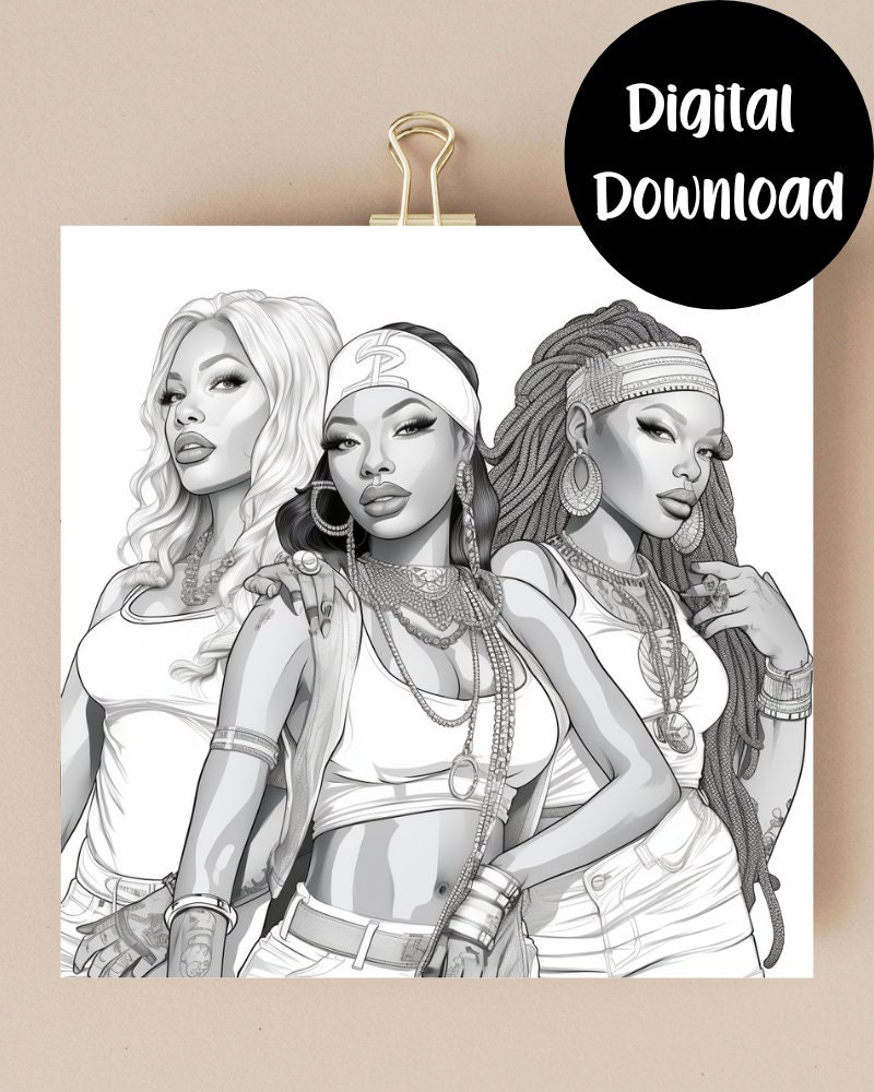 Rap Bches Adult Coloring Pages, Female Heroines, Colorful Queens ...
