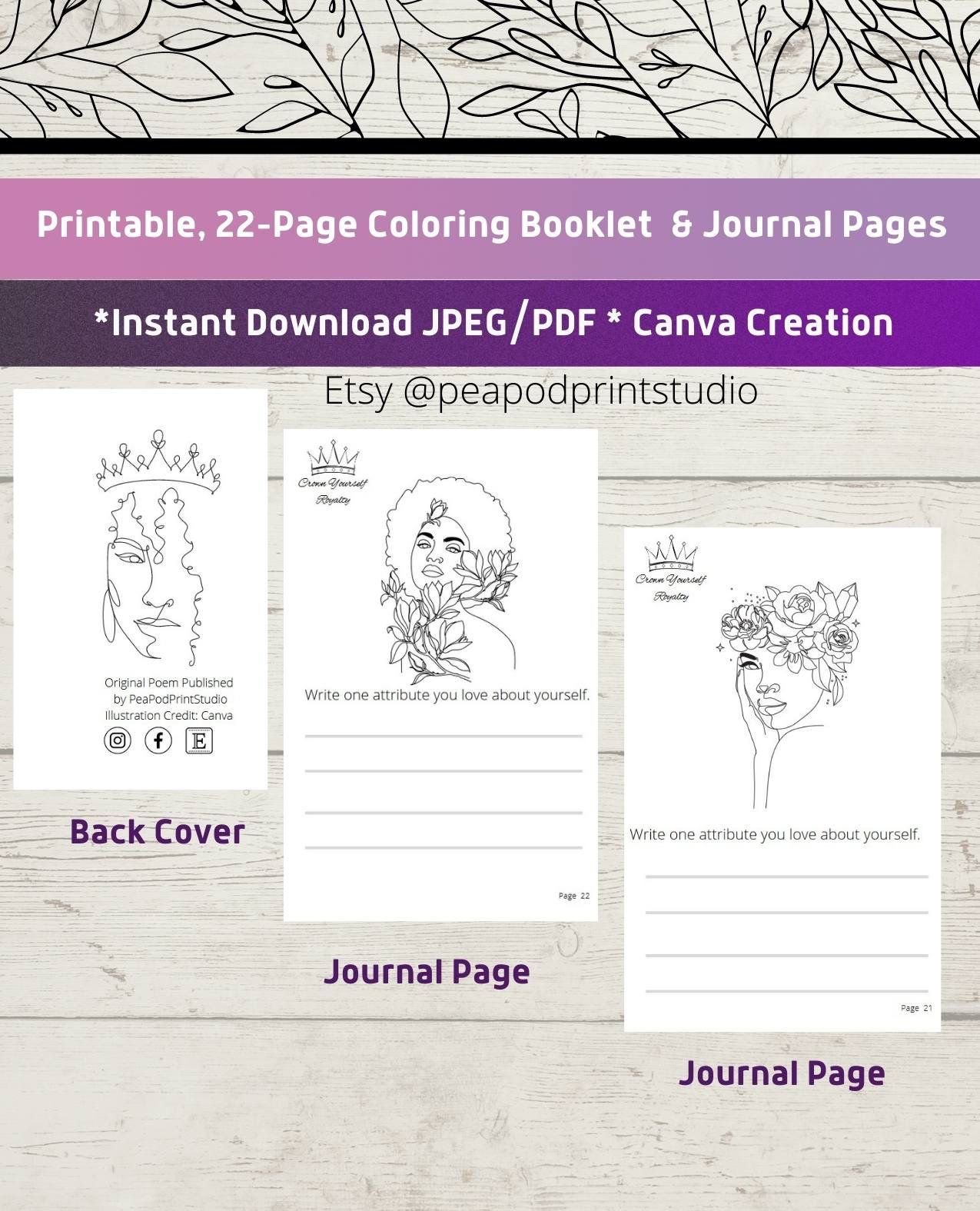 22-page Printable Coloring Booklet and Journal Pages, Instant Download ...