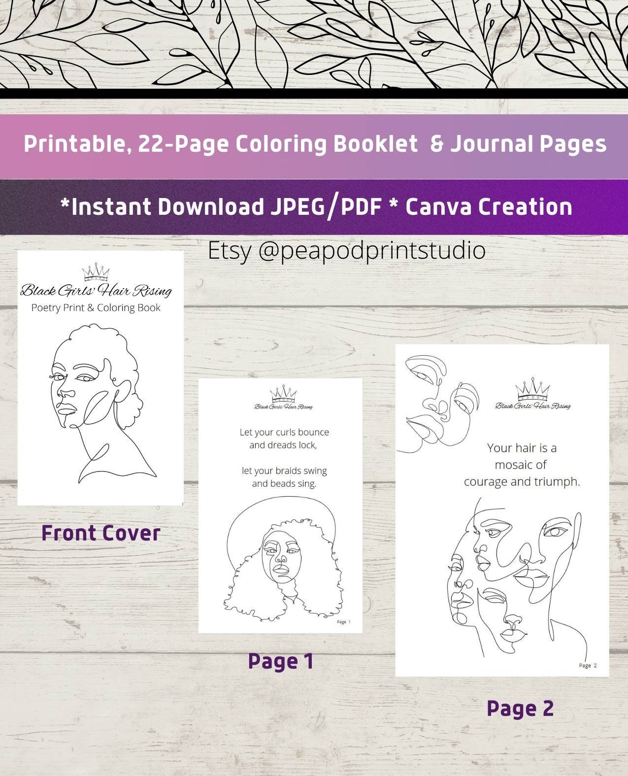 22-page Printable Coloring Booklet and Journal Pages, Instant Download ...