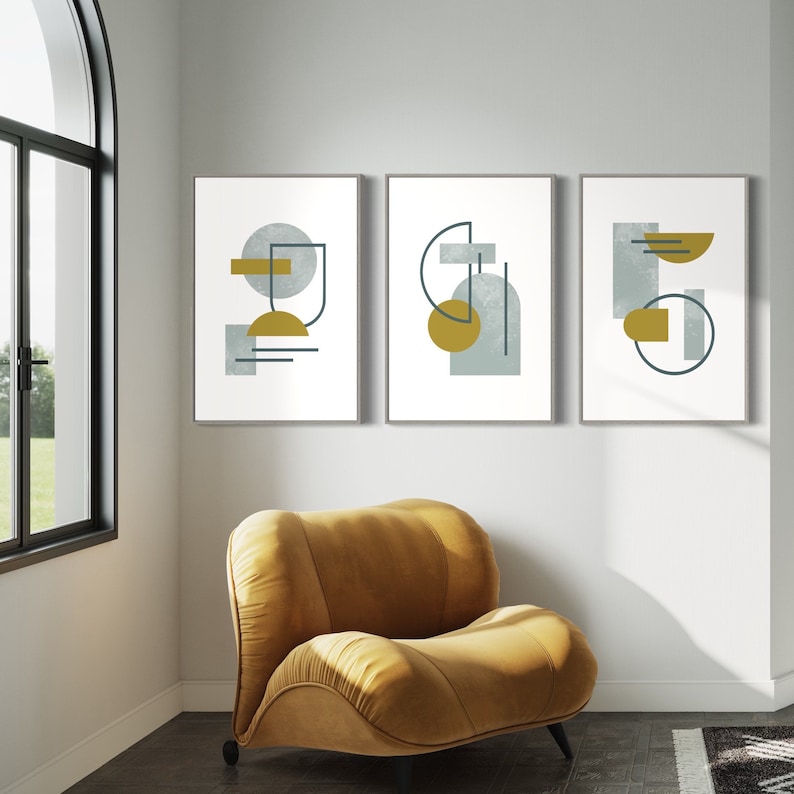 Contemporary Mid Century Modern Abstract Printable Wall Art Set of 3 ...