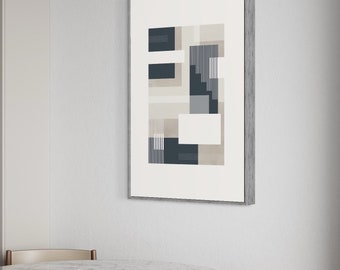 Navy Blue & Beige Abstract Shapes Printable Art for Home Decor Mid ...