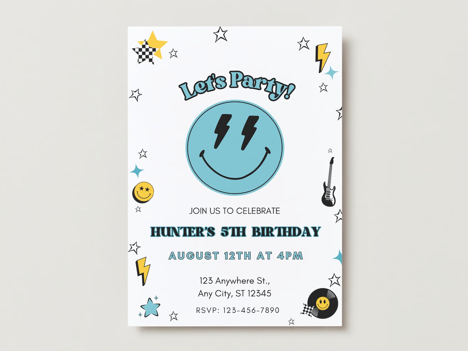 Smiley Face Invitation, Boys Retro Theme Birthday Party, Birthday ...