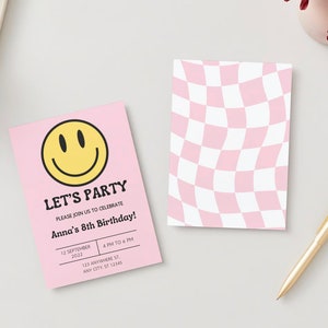 Retro Smiley Birthday Invitation, Happy Face Birthday Invite, Smiley ...
