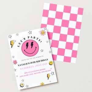 Smiley Face Invitation, Girls Retro Theme Birthday Party, Birthday ...
