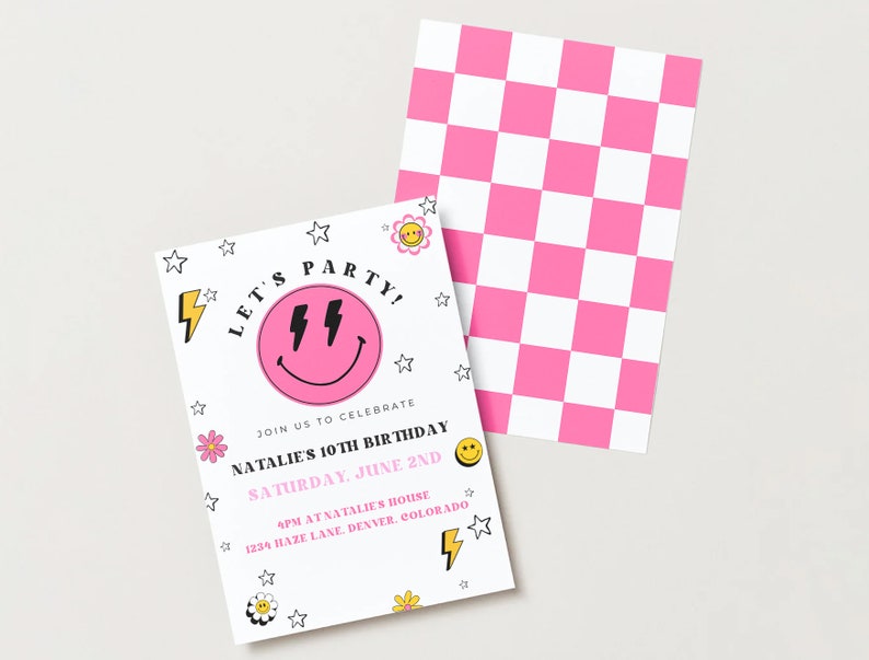 Smiley Face Invitation, Girls Retro Theme Birthday Party, Birthday ...