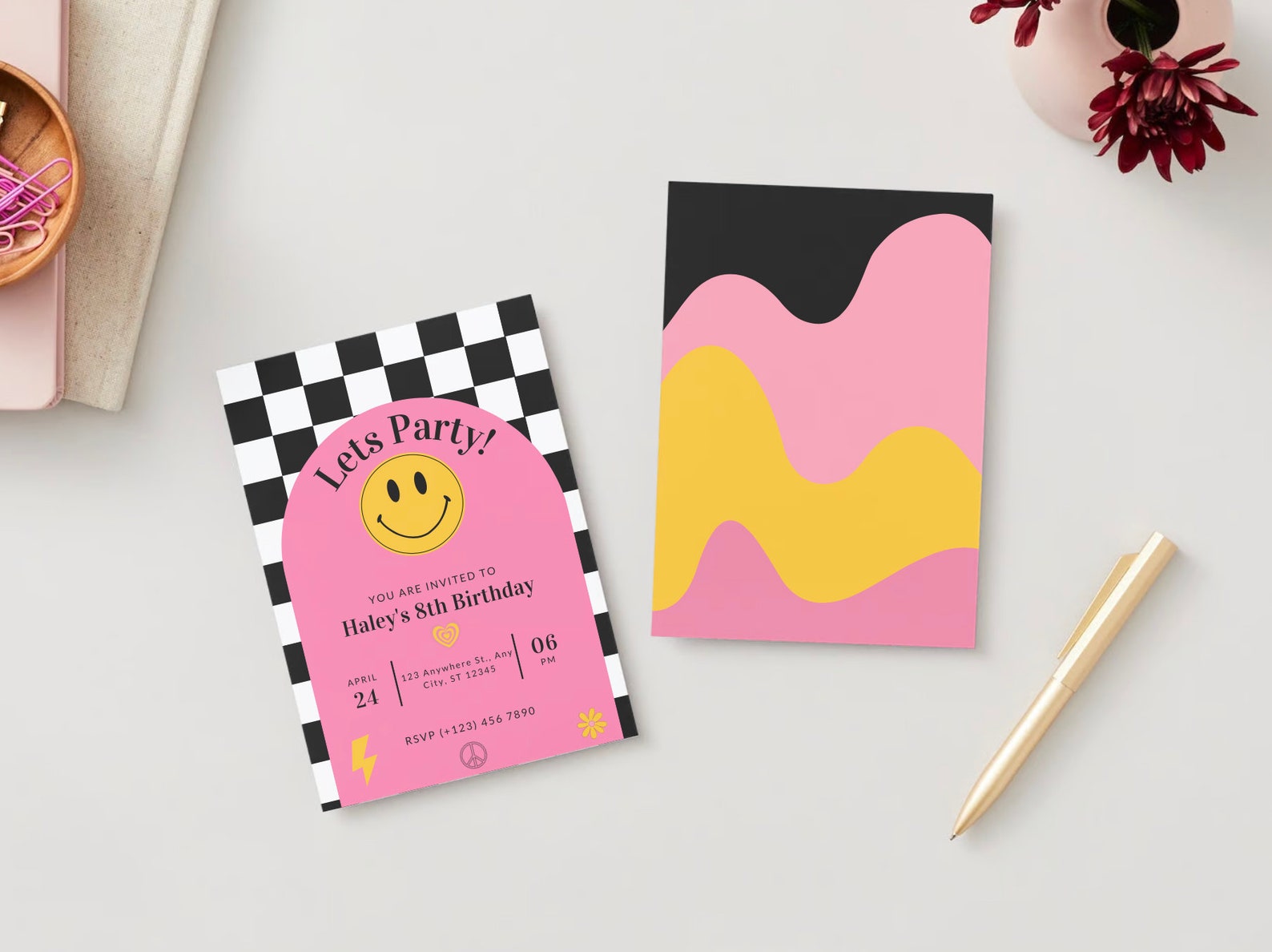 Smiley Face Invitation, Girls Retro Theme Birthday Party, Retro ...