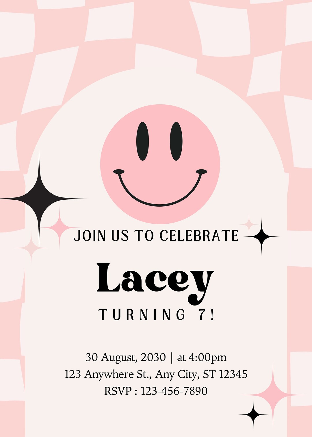 Editable Smiley Face Birthday Invitation, Smiley Face Invite, Retro ...