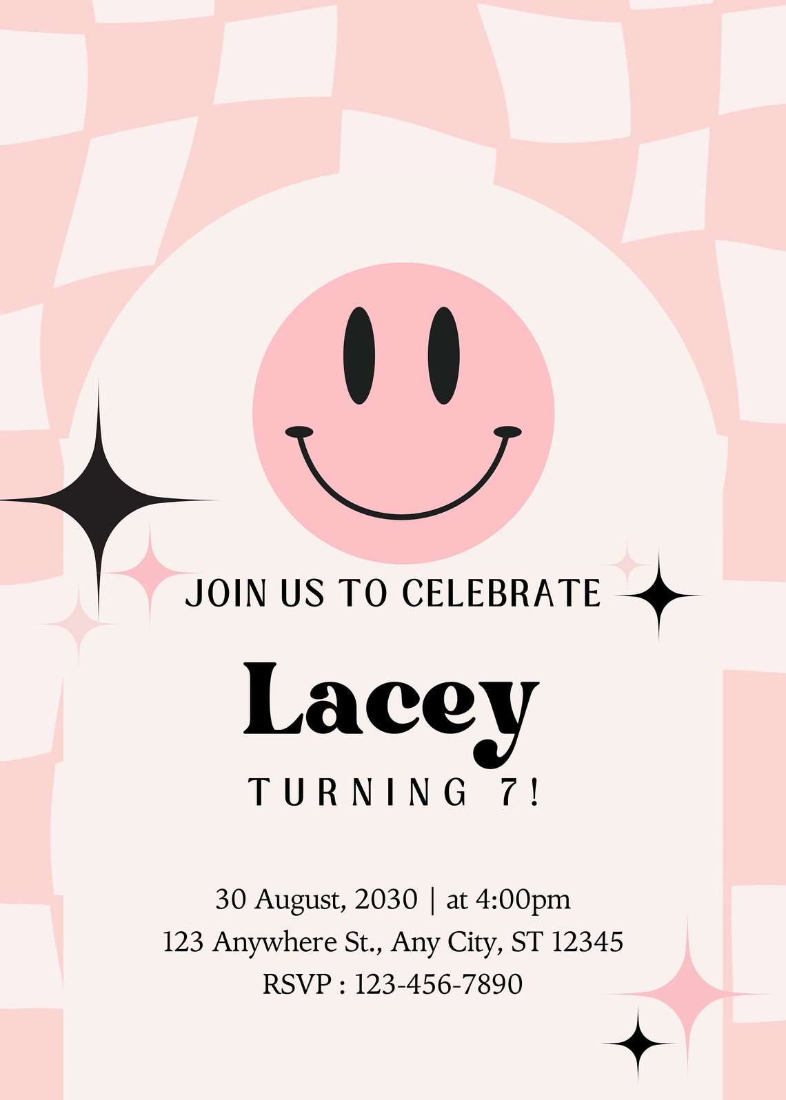 Editable Smiley Face Birthday Invitation, Smiley Face Invite, Retro ...