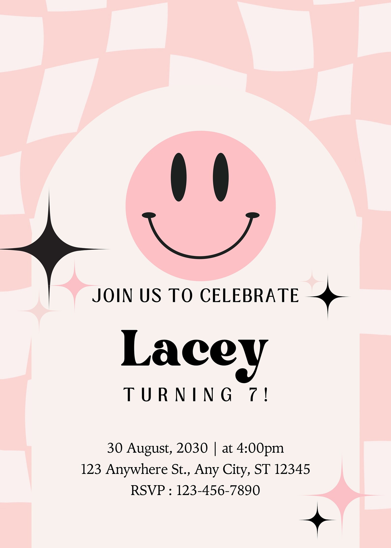 Editable Smiley Face Birthday Invitation, Smiley Face Invite, Retro ...
