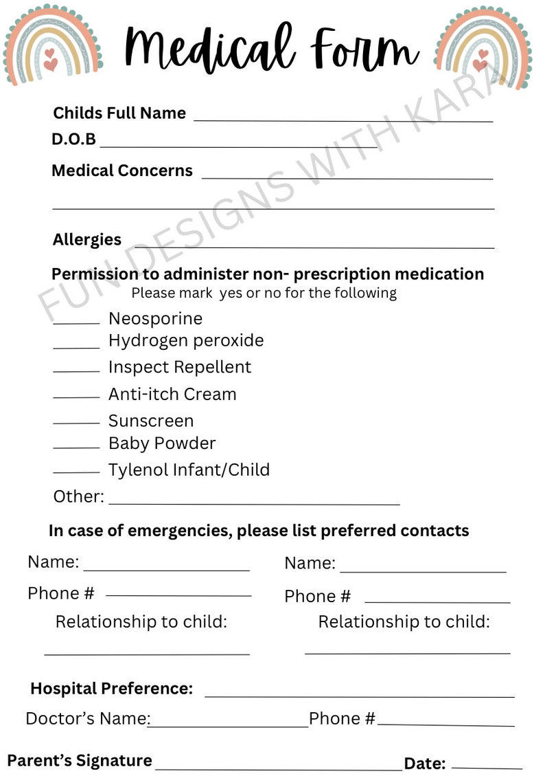 Daycare Form Bundle | Printable Forms for Daycare, School, Preschool ...