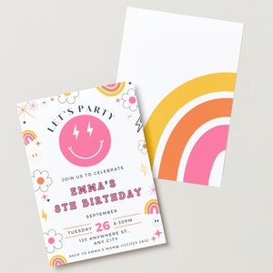 Pink Groovy Smiley Face Birthday Party Invitation, Happy Face Invite ...